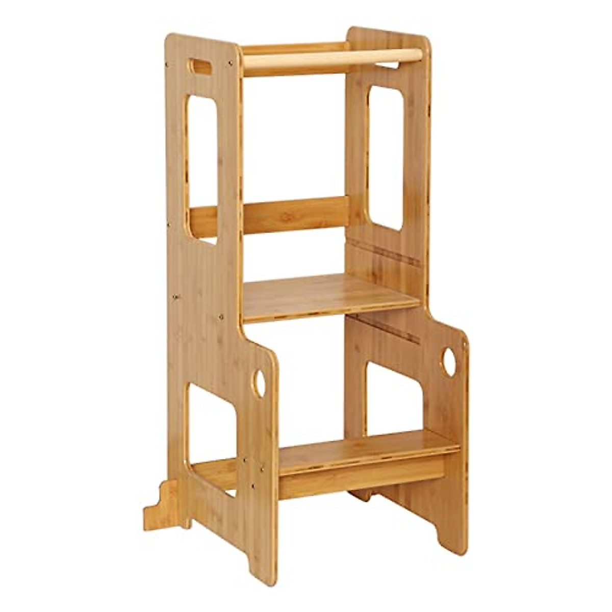 Abovehill Kids Step Stool Natural Toddler Kitchen Standing Study Stool 3 Height Adjustable Auxiliary Tower Toddler Stool for Kitchen Counter