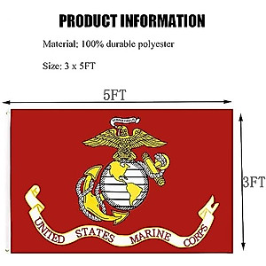US Marine Corps USMC Flag 3x5 Outdoor Double Sided - Heavy Duty Polyester US Military Army Flags Long Lasting with 2 Brass Grommets…
