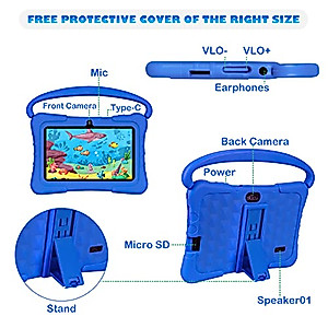 Tablet for Kids, Kids Tablet, 7 Inch Kids Tablets 32GB ROM 3GB RAM Android11 Tablet for Kids 3-14 with 2.4G Wifi, Gms, Eye Protection, Educational, Parental Control, Tablet with Silicone Case blue
