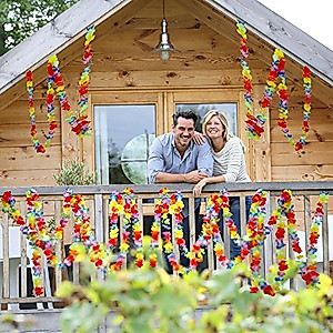 Aneco 6 Packs Colorful Hawaiian Luau Tropical Flower Lei Garland Party Decorations Hawaiian Tropical Party Supplies ,10 Feet Each