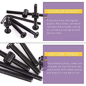 Swpeet 120Pcs Crib Hardware Screws, Black M6 × 35/45/55/65/75mm Hex Socket Head Cap Crib Baby Bed Bolt and Barrel Nuts with 1 x Allen Wrench Perfect for Furniture, Cots, Crib Screws