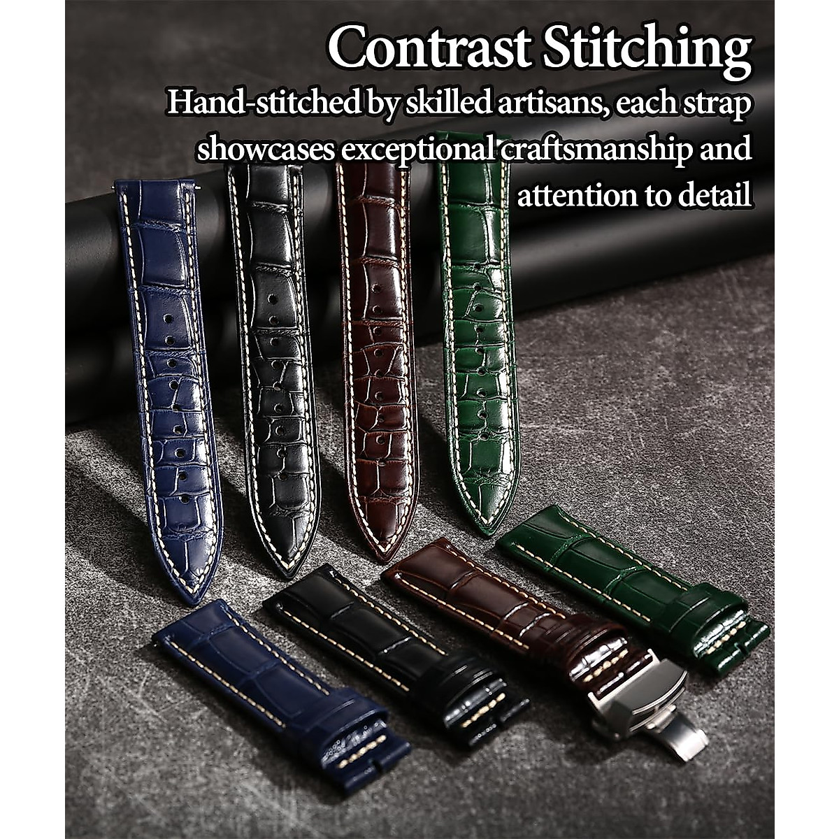 REZERO Leather Watch Bands for Men, Quick Release Watch Straps, Luxury Italian Alligator Grain Embossed Band Replacements 19mm 20mm 21mm 22mm