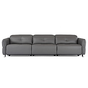 ZURI Modern Macau Reclining Leather Sofa in Slate