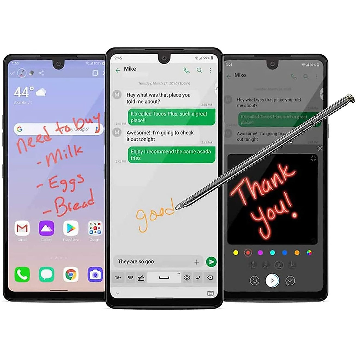 2 Pack LCD Touch Screen Stylus Pen Replacement Parts for LG Stylo 6,Stylo 6 Plus,Boost AT&T TracFone Verizon Xfinity T-Mobile Sprint Cricket (Holographic White)+ Type C Convertor