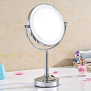 KONGZIR Countertop Vanity Mirrors 7X Magnifying Lighted Vanity Makeup Mirror 8 Inches 360° Rotation Tabletop with A Non-Slip Pedestal Polished Chrome Finish Grooming Mirrors