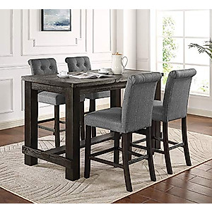 Roundhill Furniture Aneta Antique Black Finished Wood 5-Piece Counter Height Dining Set, Gray