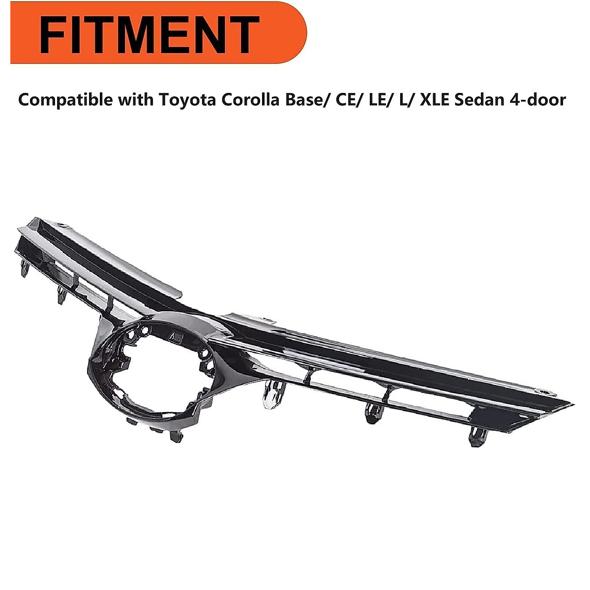 ECOTRIC Front Bumper Upper Hood Grille Compatible with 2017-2019 Toyota Corolla Base CE LE L XLE Sedan 4-door Black Replacement For 5311102B00