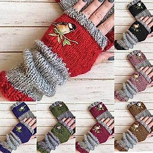 Womens Winter Warm Casual Flower Knit Gloves Handwarmers Gloves Mittens Gloves Mitten (Red, One Size)
