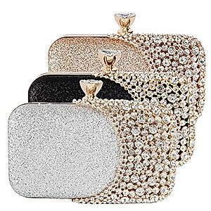 FIVE FLOWER Womens Crystal Evening Clutch Bag Wedding Purse Bridal Prom Handbag Party Bag (GOLD), Medium