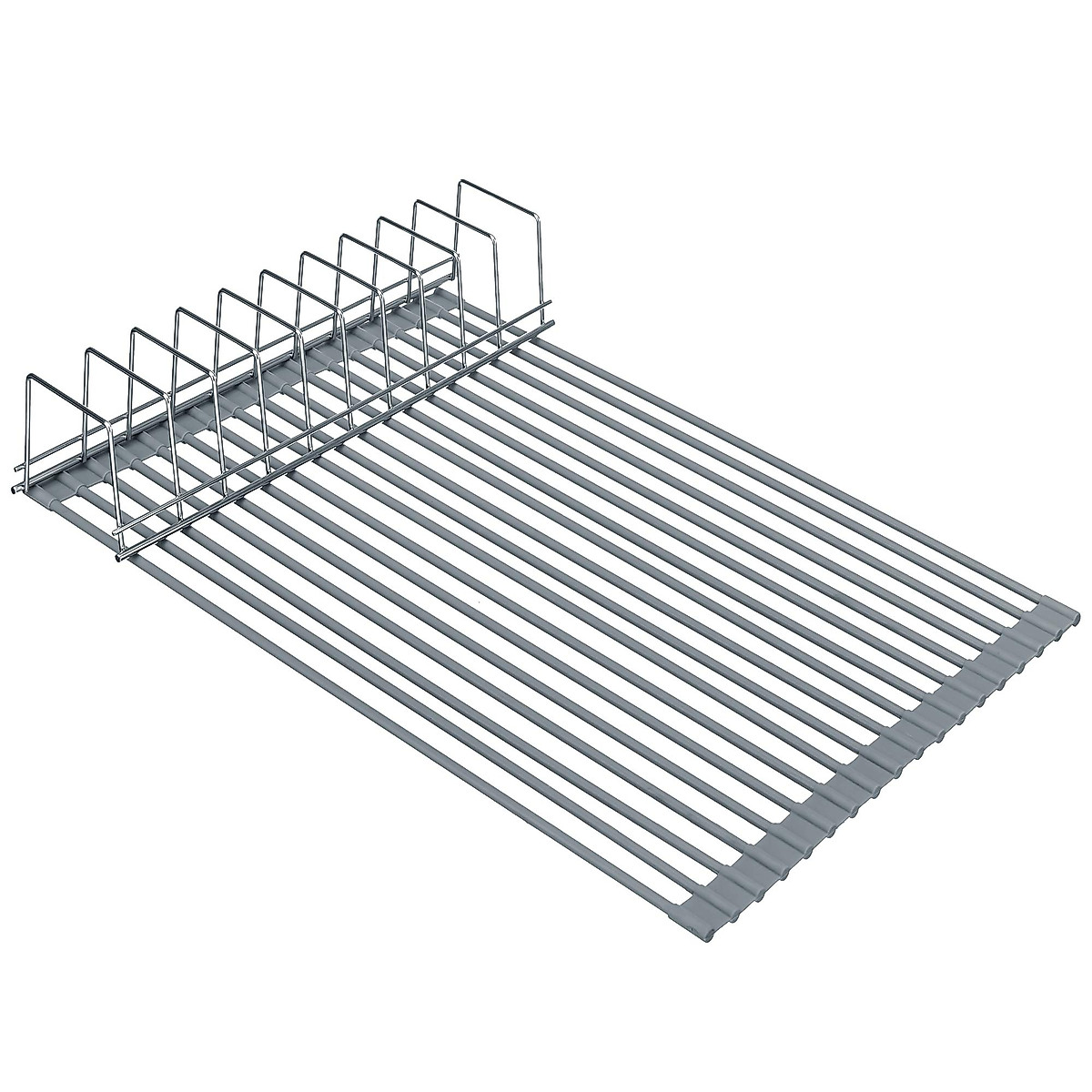 iPEGTOP Roll Up Dish Drying Rack with 304 Stainless Steel Plates Holder Pot Lid Organizer, Over The Sink Kitchen Foldable Multipurpose Dish Drainer Rack for Fruits Vegetable,16.9" x 12.6"