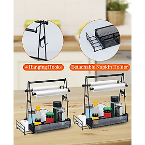 Rehuijao Grill Caddy BBQ Caddy for Outdoor Grill, Large Grill Caddy with Paper Towel Holder, Picnic Caddy for Camping, Grill Caddy Organizer for Plates and Utensils