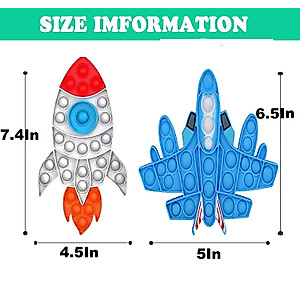 3PACK Creative Design Push Bubble Pop Fidget Sensory Airplane Toy,Push Its Toys for Boys,Adults&Kids,Pressure Bubble Silicone Game Gift Special Need Kid Teen Adult Friend(Aircraft+Rocket)