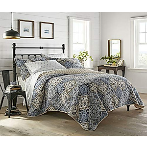 Stone Cottage - Queen Quilt Set, Reversible Cotton Bedding with Matching Shams, Lightweight Home Decor for All Seasons (Arell Blue, Queen)