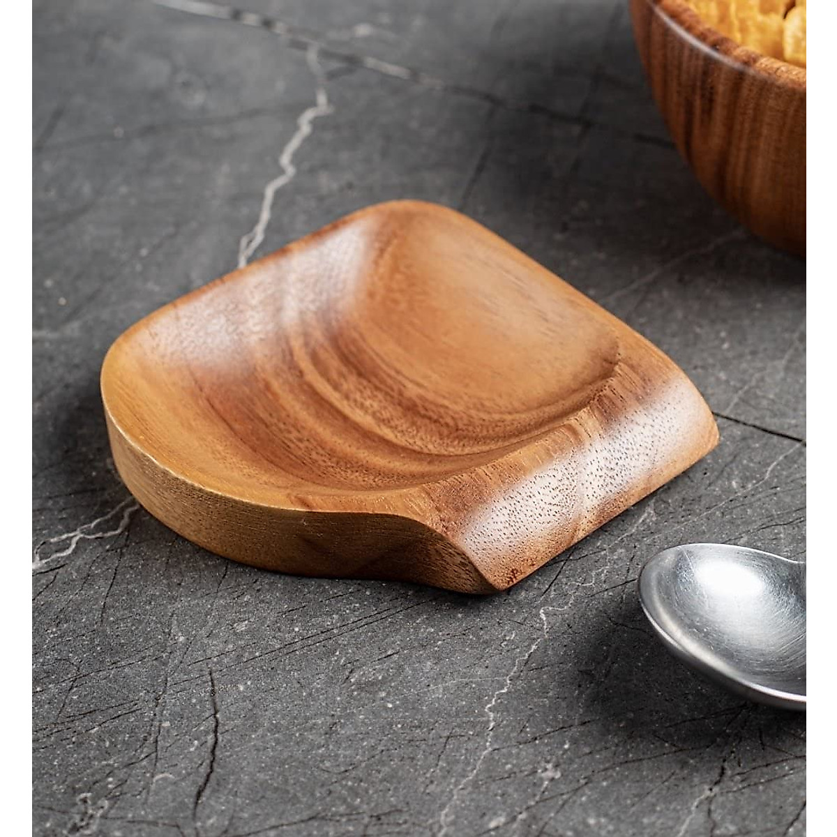 Large Acacia Wood Spoon Rest (5"): Farmhouse Holder to Rest Utensils, Ladles, Tea Spoons & Spatulas On Stoves, Work Tops & Table Tops - Handcrafted & Sustainably Grown