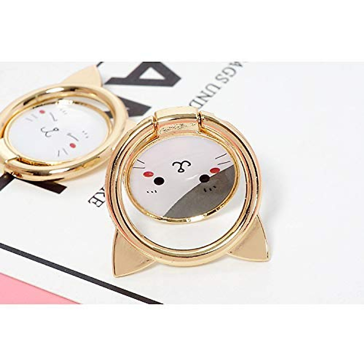 Alzcatek Finger Ring Stand 360 Degree Rotation, Thin Universal Phone Cute Cat Ring Holder Compatible with iPhone Xs, iPhone 78/78 Plus, Samsung, LG and Other Smartphones (Cat 1)