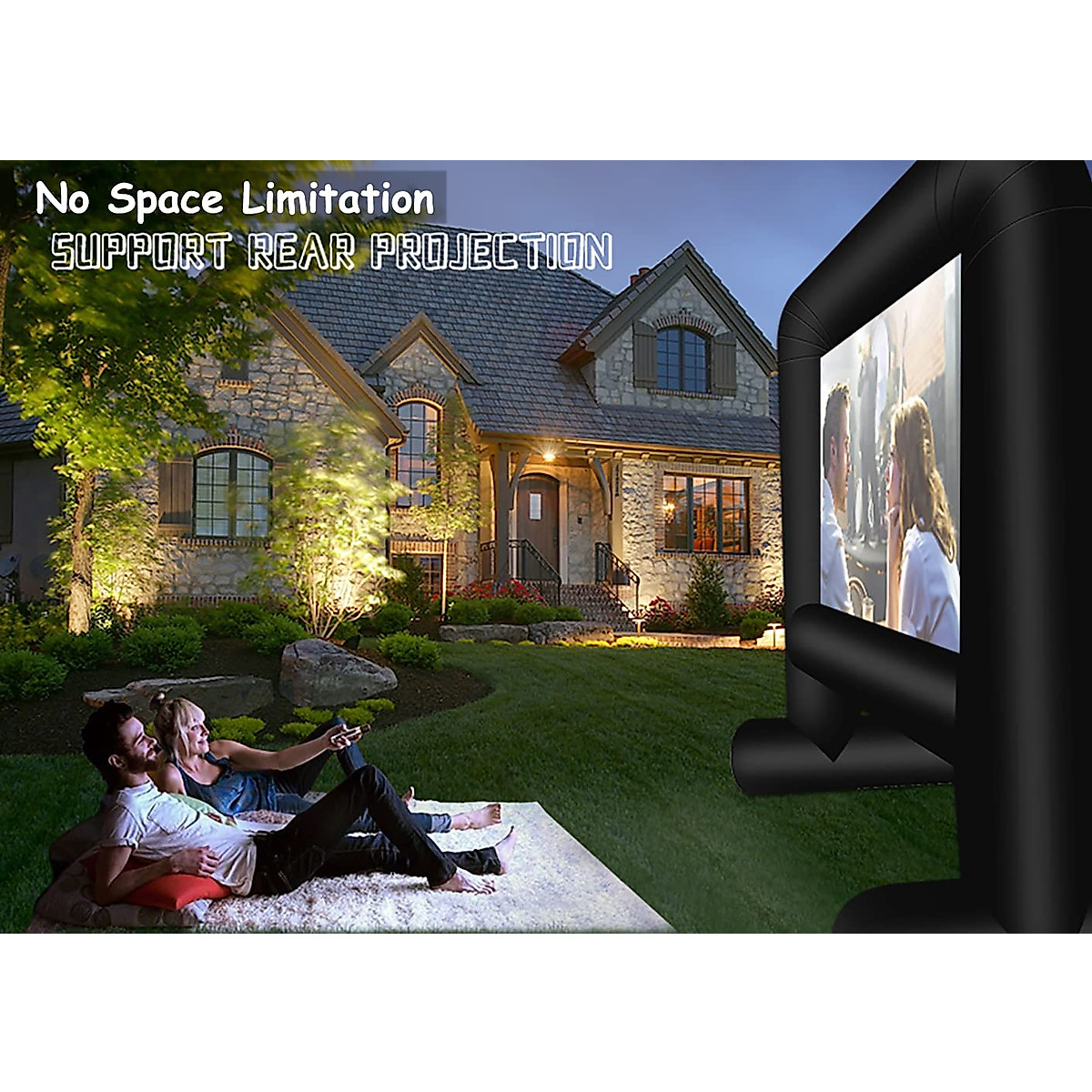 16 FT Outdoor Inflatable Projector Screen – One-Piece Design, Easy Setup Blow-Up Screen with Quiet Fan, Perfect for Backyard Movie Nights & Events (Stable Base)