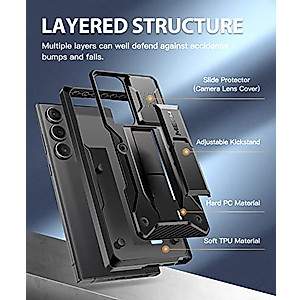 Tongate Compatible with Samsung Galaxy S23 Ultra Case with Slide Camera Cover & Kickstand, [10FT Military Drop Protection] Rugged Shockproof Phone Case for Galaxy S23 Ultra 5G 6.8 Inch, Black