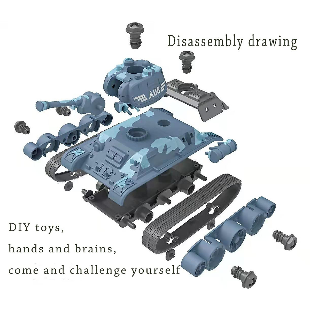 KAMINRUN Take Apart Truck Toys ，4 Pack Friction Powered Cars Construction Vehicles Toy Set Drilling Rig, Loader, Excavator, Road Roller for Year Old Boy Girl Kid Gift