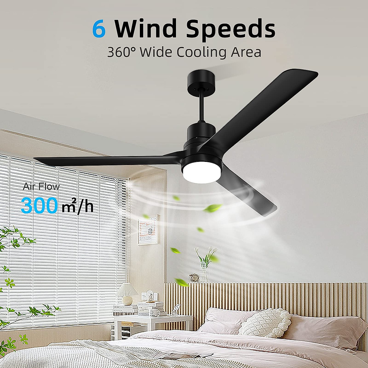 alescu Black Ceiling Fans with Lights,60" Indoor and Outdoor Ceiling Fan with Remote Control, Modern Reversible DC Motor for Patio Bedroom Living Room