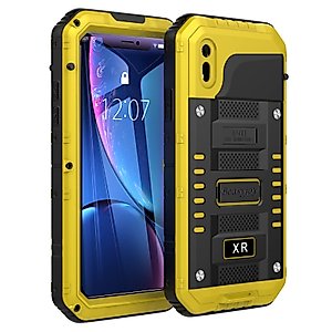 Beasyjoy for iPhone XR Metal Case, Waterproof Heavy Duty Case with Built-in Screen Protector, Full Body Protective Shockproof Tough Rugged Military Grade Defender Outdoor Case(Yellow)
