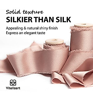 Vitalizart Pink Silk Satin Ribbon 1-1/2 inch x 15 Yard with Wooden Spool Rose Gold Handmade Frayed Ribbons for Gift Wrapping Baby Shower Wedding Bridal Bouquets Holiday Decor