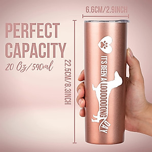Onebttl Dachshund Mom Gifts, 20oz Skinny Tumbler for Dachshund Lovers, Weiner Dog Lovers, Women, Girls and Dog Mom, Rose Gold (It's Been A Long Day)