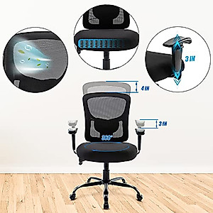 Bigroof Home Office Chair Ergonomic Mesh Desk Chair with Adjustable Lumbar Support Arms High Back Wide Seat Task Executive Rolling Swivel Chair for Big and Tall Women Men, Heavy People