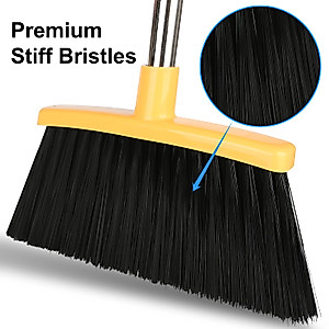 Nawati 54 inch Kitchen Broom, Stiff Bristle Broom for Indoor Outdoor Cleaning, Large Angle Household Brooms for Home Patio Garden Garage Pet Hair Sweeping-Yellow