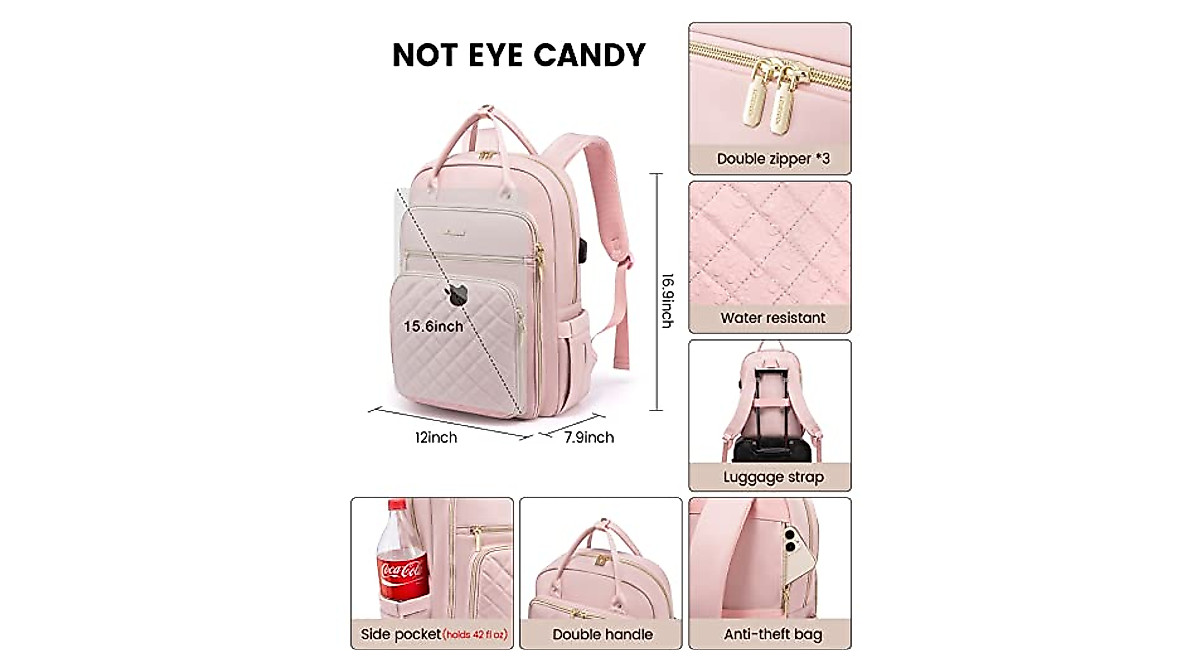LOVEVOOK Laptop Backpack for Women - Stylish, Water-Resistant & USB ...