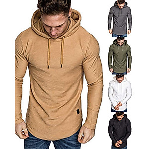 Lexiart Mens Fashion Athletic Hoodies Sport Sweatshirt Solid Color Fleece Pullover Khaki 3XL