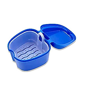 LaXon False Teeth Storage Box Holder, Portable PP Denture Bath Case with Strainer Basket, Use for Storing Dentures,Braces,Jewelry,Pacifiers,Dark Blue