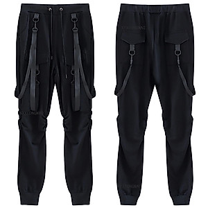 XYXIONGMAO Men's Futuristic Clothing Black Cargo Joggers Baggy Pants Tactical Gothic Techwear Streetwear Hip Hop Pants Cargo Pants for Men(Black, M)