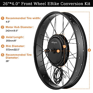 PEXMOR Electric Bike Conversion Kit, 48V 1000W 26" Fat Front Wheel E-Bike Conversion Kit, Ebike Hub Motor Kit Upgrade 3 Mode Controller w/PAS/LCD Display/Twist Throttle Bicycle Ebike Wheel Kit