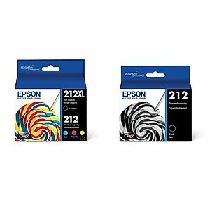 Epson 212XL, Standard-Capacity Color and High-Capacity Black Ink Cartridges, (CMYK) 4-Pack & T212 Claria Standard Capacity Cartridge Ink - Black, T212120-S