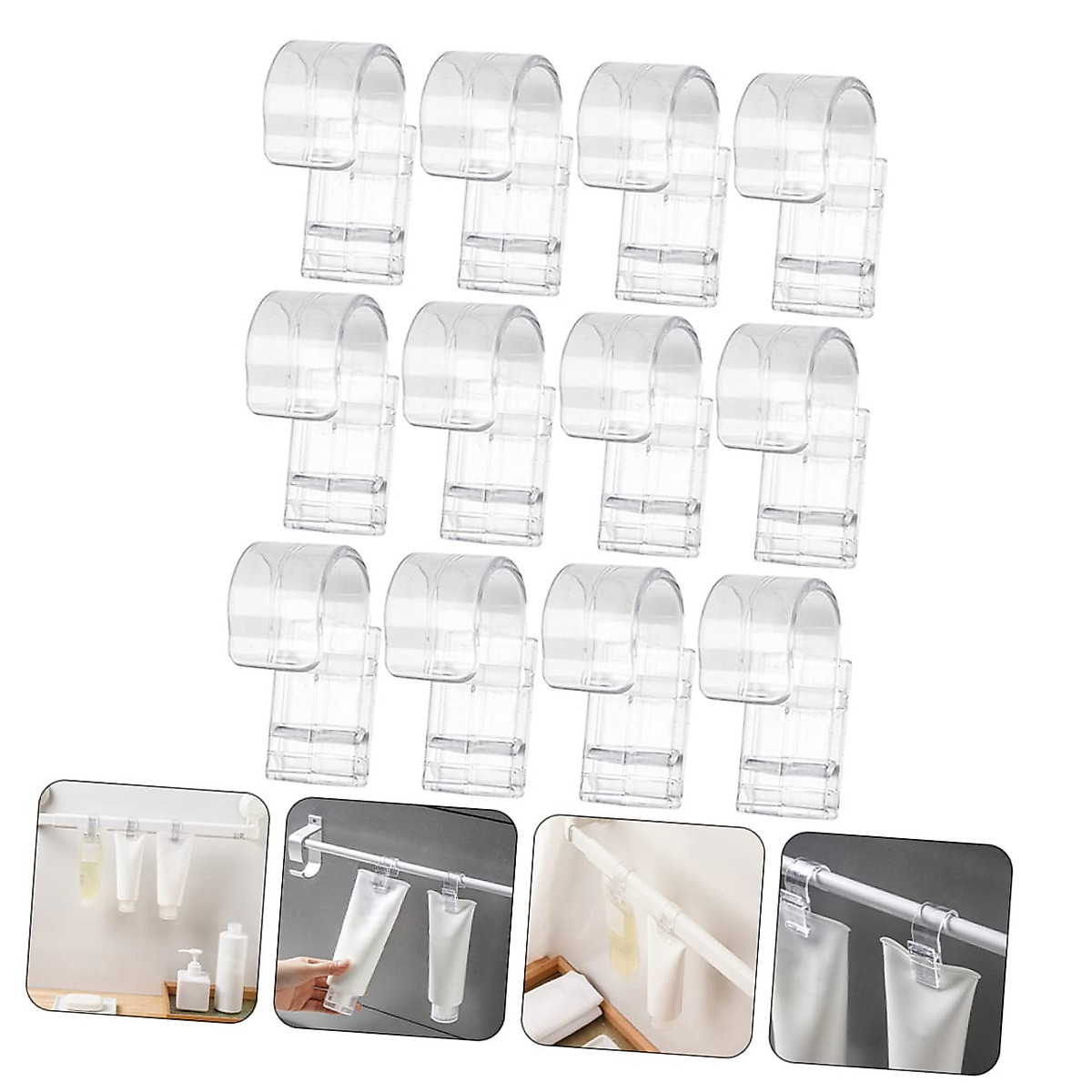 VOSAREA 12pcs Hook Clip Toothpaste Clip Coat Hangers Facial Face Wash Clear Shower Suction Hooks Mirror Holder Clips Bathroom Clear Hanging Clips Multipurpose Storage Hanging Clip