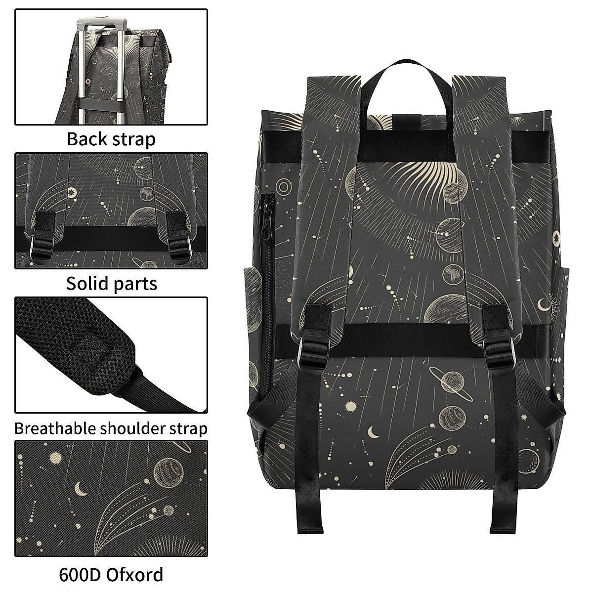 Moon And Stars Goth Travel Roll Top Backpack for Men, Expandable Waterproof Trendy Laptop Backpack