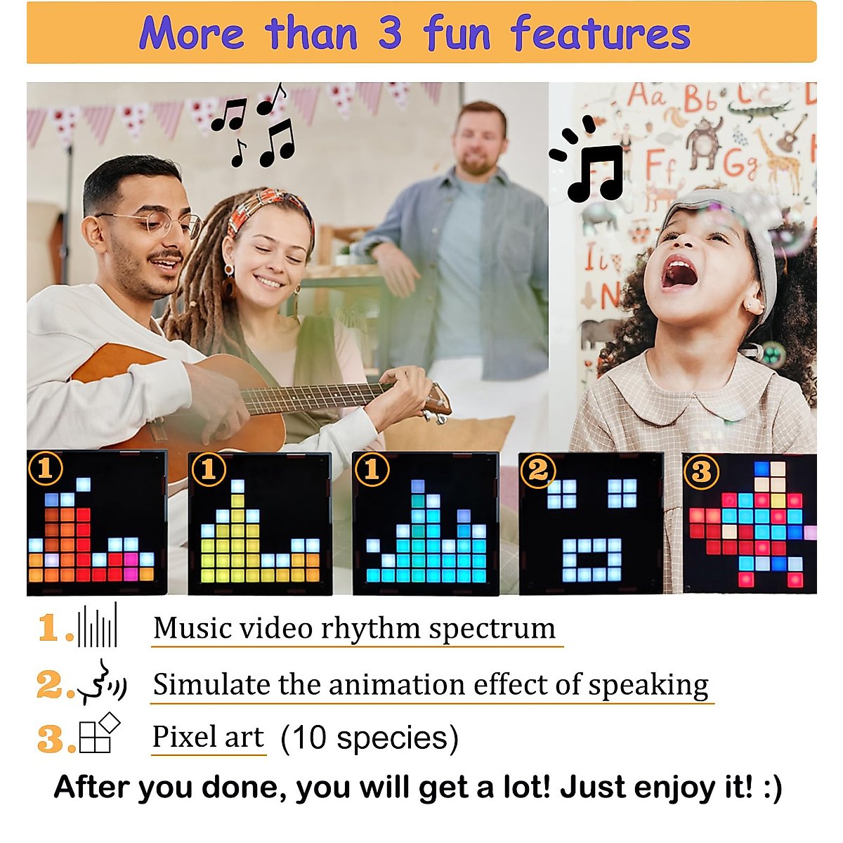 VIGURTIME DIY Music Spectrum Soldering Project Kit, Music Active Pickups with Cool Animation and Pixel Arts for Fun，8x8 RGB Display, Great STEAM Project Kit and Gift for Friends and Family