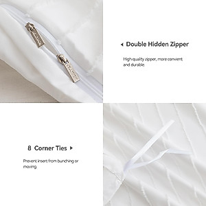 JELLYMONI White Duvet Cover Queen Size - 3PCS Microfiber Boho Striped Tufted Textured Duvet Cover with Corner Ties & Zipper Closure