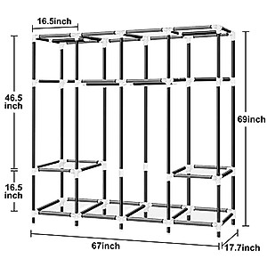LOKEME Portable Closet, 67 Inch Wardrobe Closet for Hanging Clothes with 4 Hanging Rods, 25mm Steel Tube Clothes Storage Organizer for Extra Sturdy, Quick and Easy to Assembly, Gray Cover