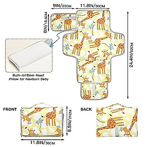 Bulletgxll Cute Giraffe Flower Portable Diaper Changing Pad Waterproof Changing Pad with Baby Tissue Pocket and Magic Stick for Newborn Baby.