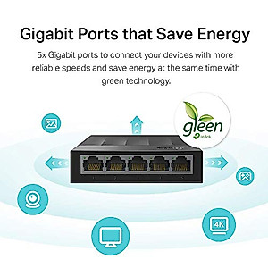 TP-Link Litewave 5 Port Gigabit Ethernet Switch | Desktop Ethernet Splitter | Plastic Case | Unshielded Network Switch | Plug & Play | Fanless Quiet | Unmanaged (LS1005G)