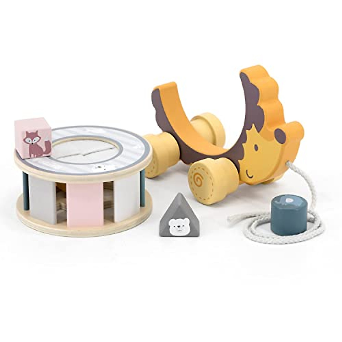 The Original Toy Company PolarB Viga Wood Toy - Pull Along Hedgehog with Sorting Wheel