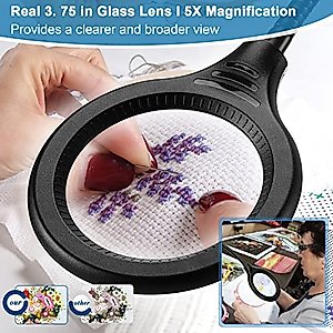 TOMSOO 26" Gooseneck Magnifying Lamp with Clamp, 5 Color Modes Stepless Dimmable LED Desk Light with Magnifying Glass, 5X Real Glass Lighted Magnifier Hands Free for Painting Close Work Craft Hobby