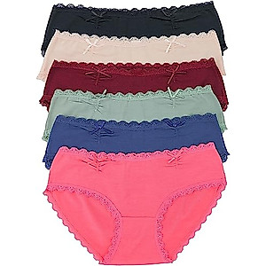 ToBeInStyle Women's 6 Pack Lacey Edge 2 Cotton Hipster Panties - Medium