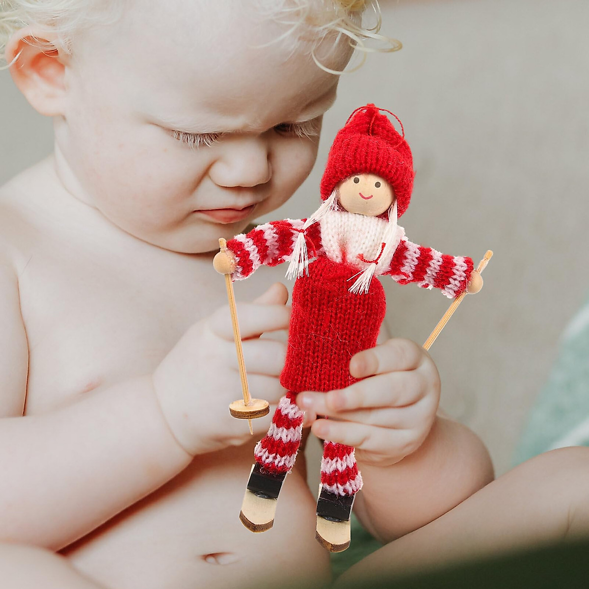 Amosfun Christmas Figurine Holiday Wooden Figure Miniature Ski Doll Ornament Gift Table Adults 5pcs (Mixed Pattern)