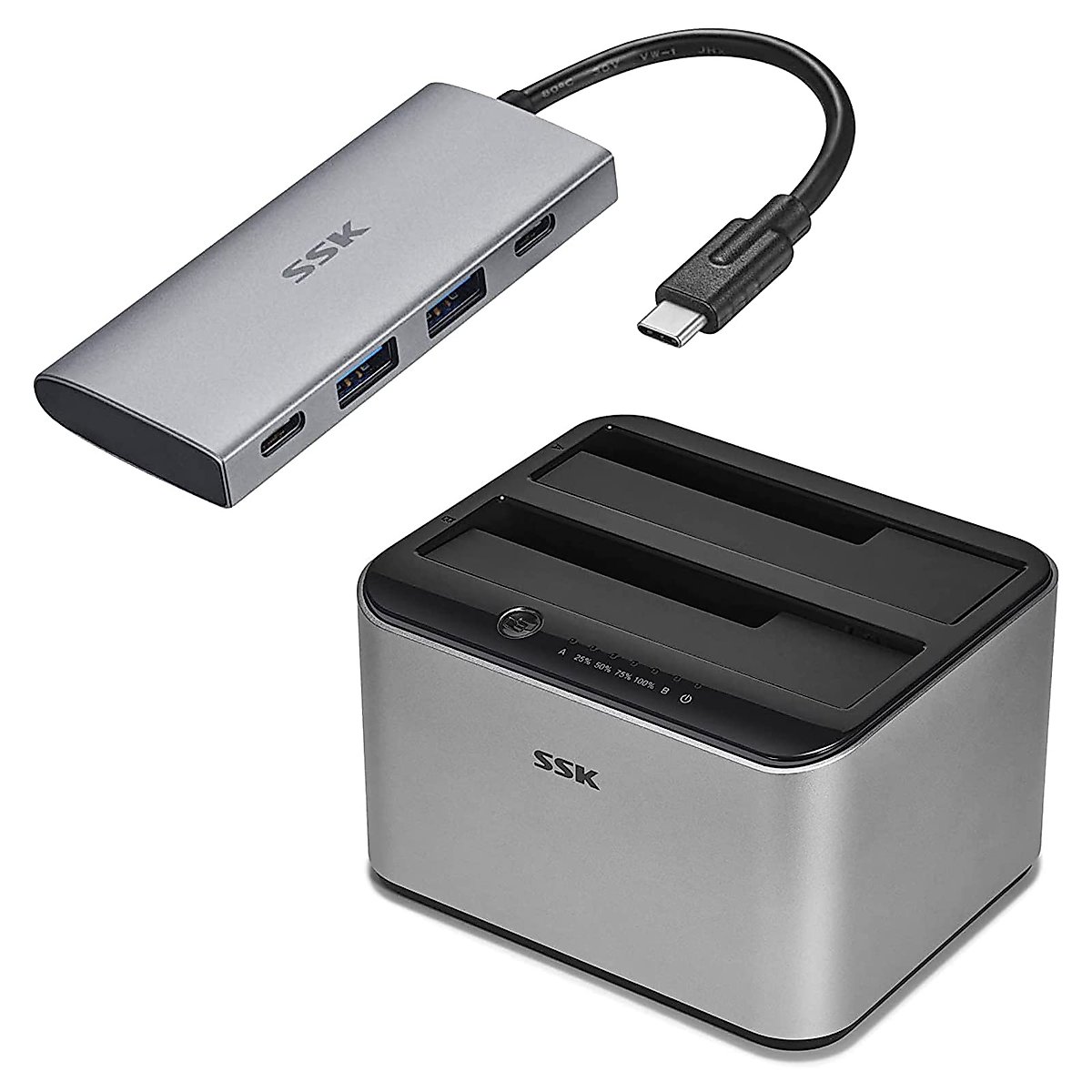 Bundles SSK 2.5 & 3.5 inch SATA HDD SSD Docking Station and SSK 4-in-1 USB C 10Gbps Hub with 10Gbps USB C and A Data Ports