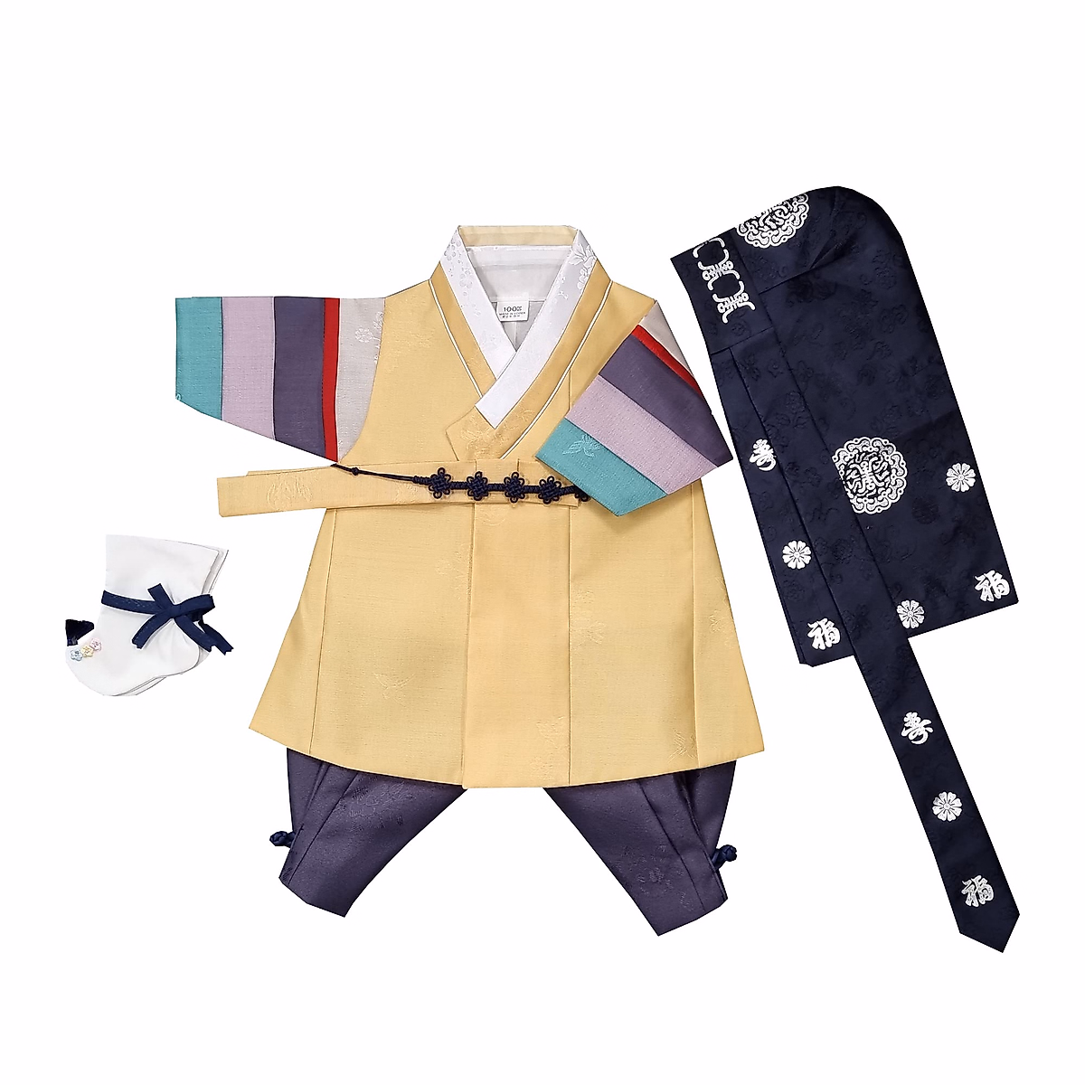 Boy Baby Hanbok Korea Traditional Clothing Set 100th days 3M-6M Party Baikil Yellow Saekdong NA062B