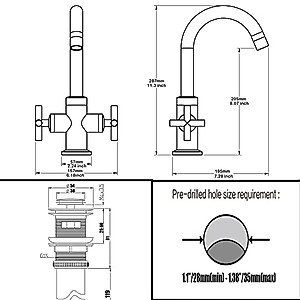 Phiestina Matte Black Centerset Bathroom Faucet, 4 Inch Single Hole or 3 Hole Vanity Faucet with 360°Swivel Spout, Deck Plate, Drain and Water Supply Line, SGF03-10-MB