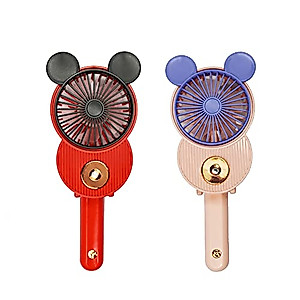 LACOVIA Cute Mickey Misting Mini Fan, Handheld Portable USB Rechargeable Fan with 3 Adjustable Speeds, Foldable Personal Fan For Travelling(Red&Pink)