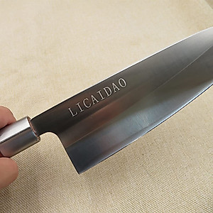 LICAIDAO Deba Knife, Fish Fillet Knife, Stainless Steel Single Bevel Japanese Kitchen Knife for Fish Cutting with Ergonomic Handle, 210mm